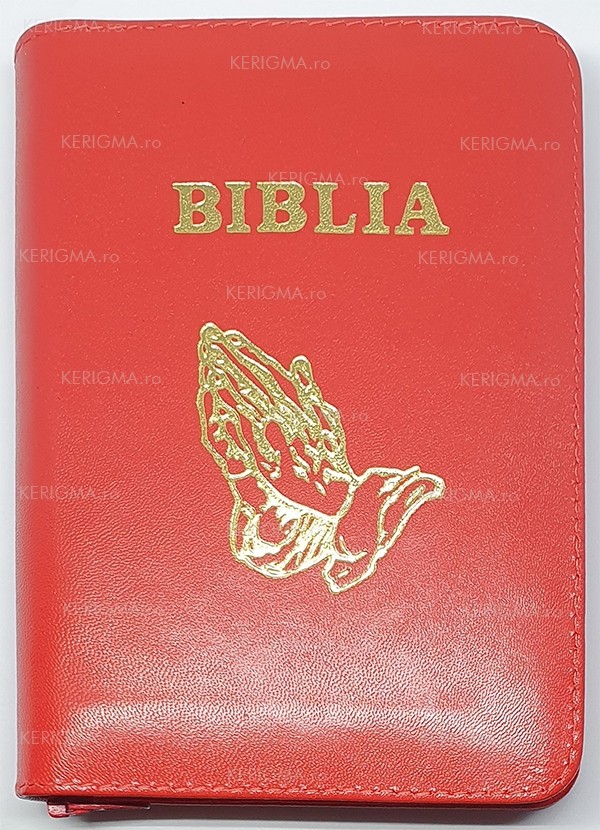 KERIGMA | Biblia legata in piele, cu fermoar [format mic] [rosu, maini ...
