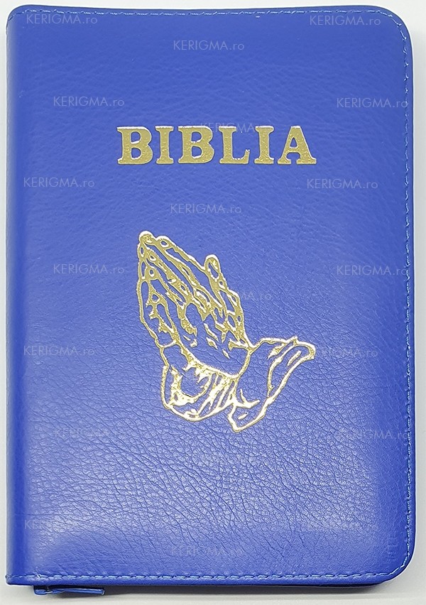 KERIGMA | Biblia legata in piele, cu fermoar [format mic] [albastru ...